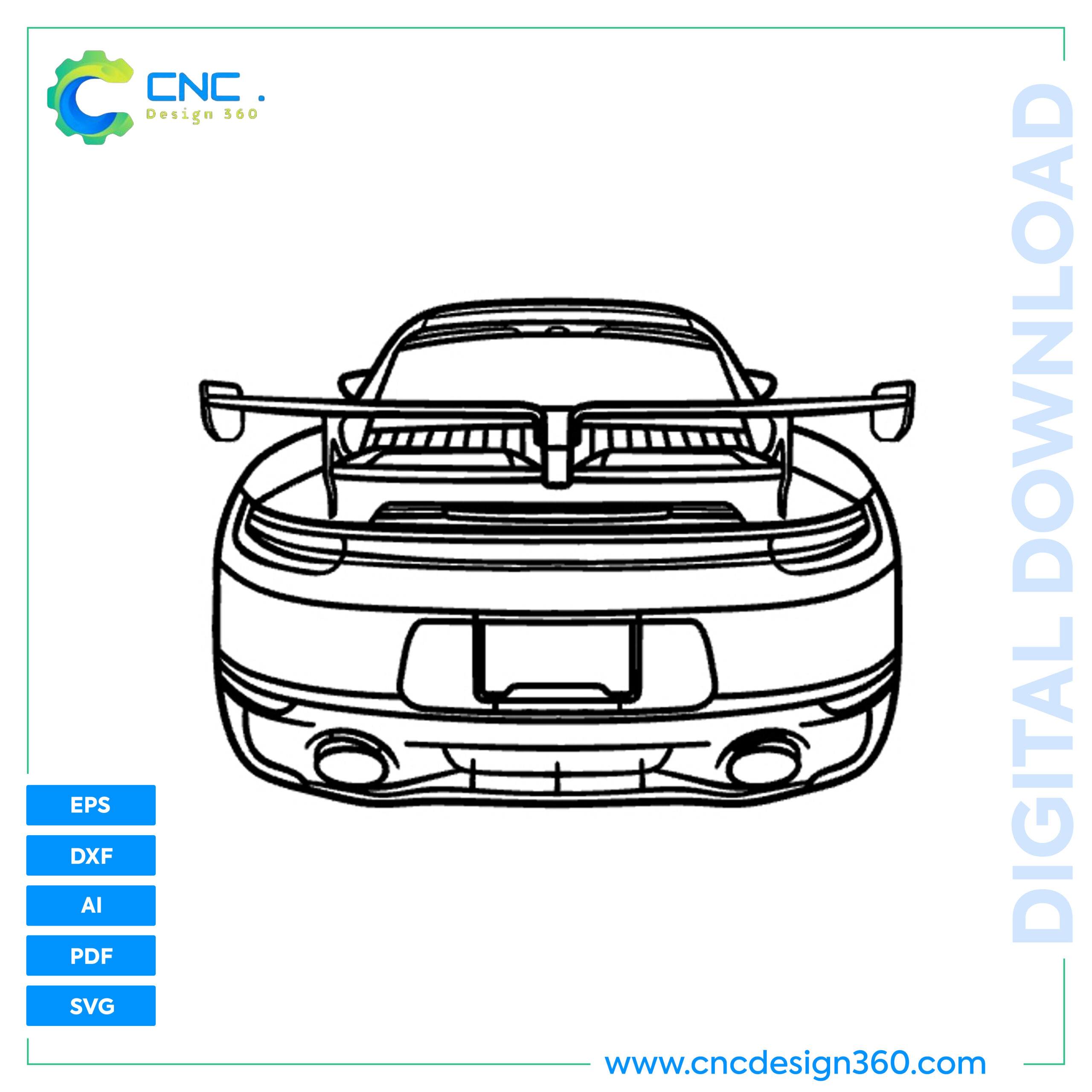 Sports Car Rear View with Spoiler – CNC Laser Cut Vector File | SVG ...