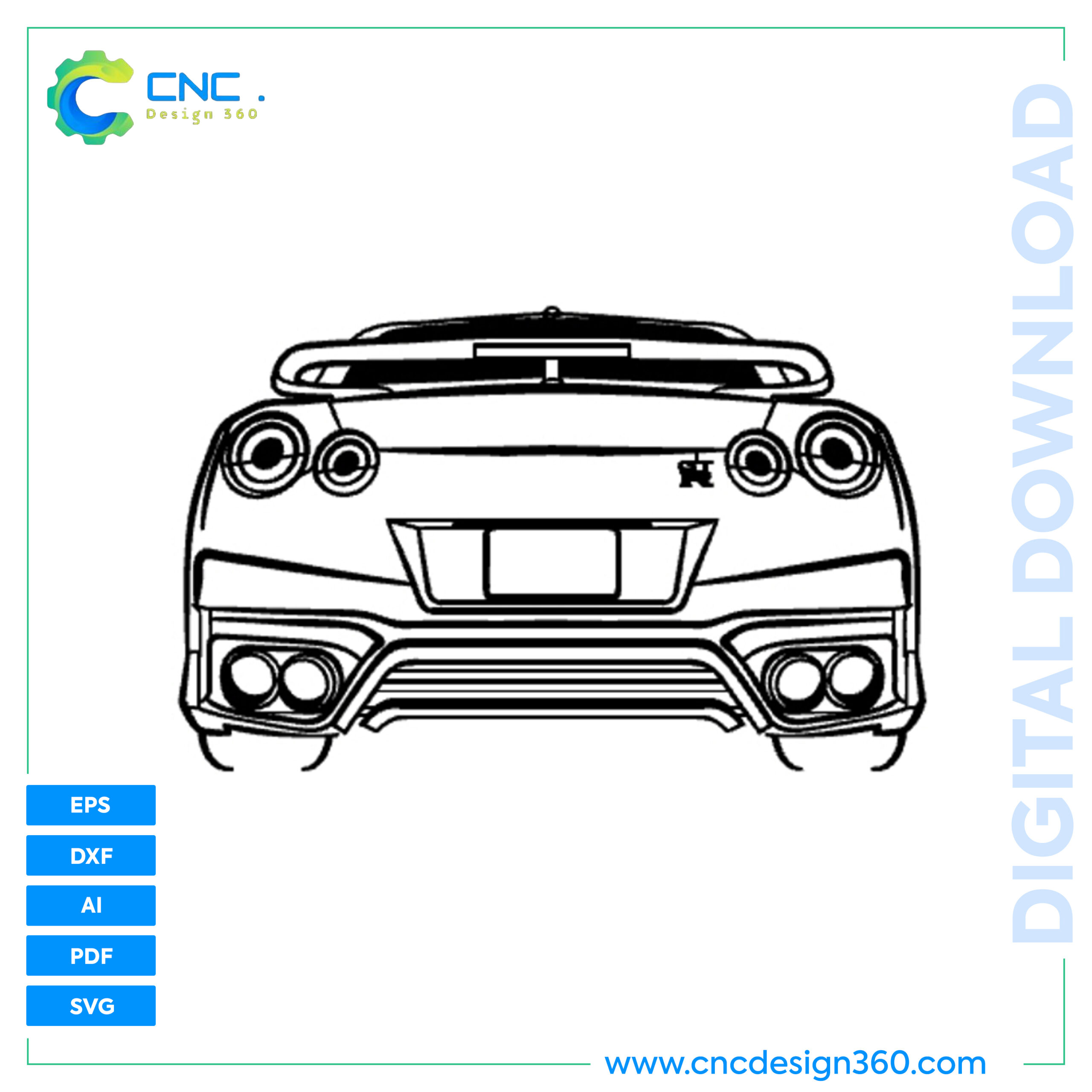 Nissan GTR Rear View Wall Art | CNC Vector Design File - SVG DXF PDF AI ...