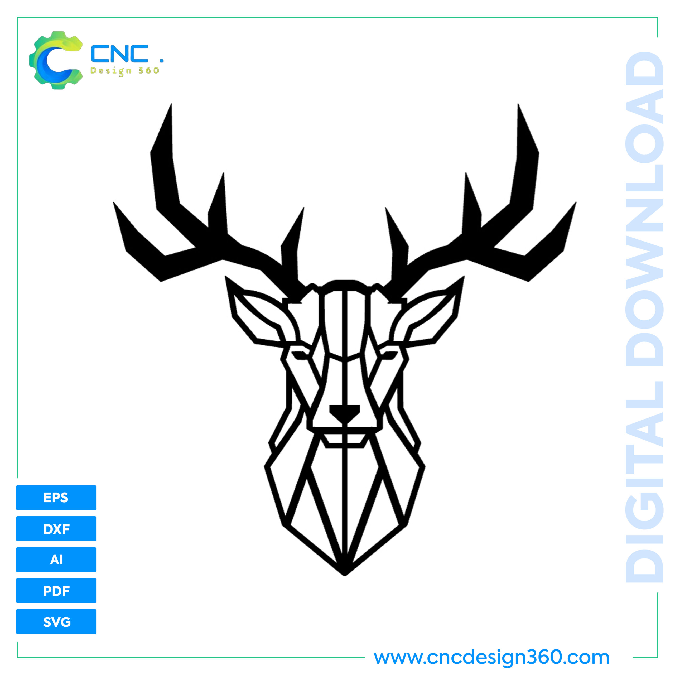Geometric Deer Face Wall Art | CNC Vector Design Files for Laser ...