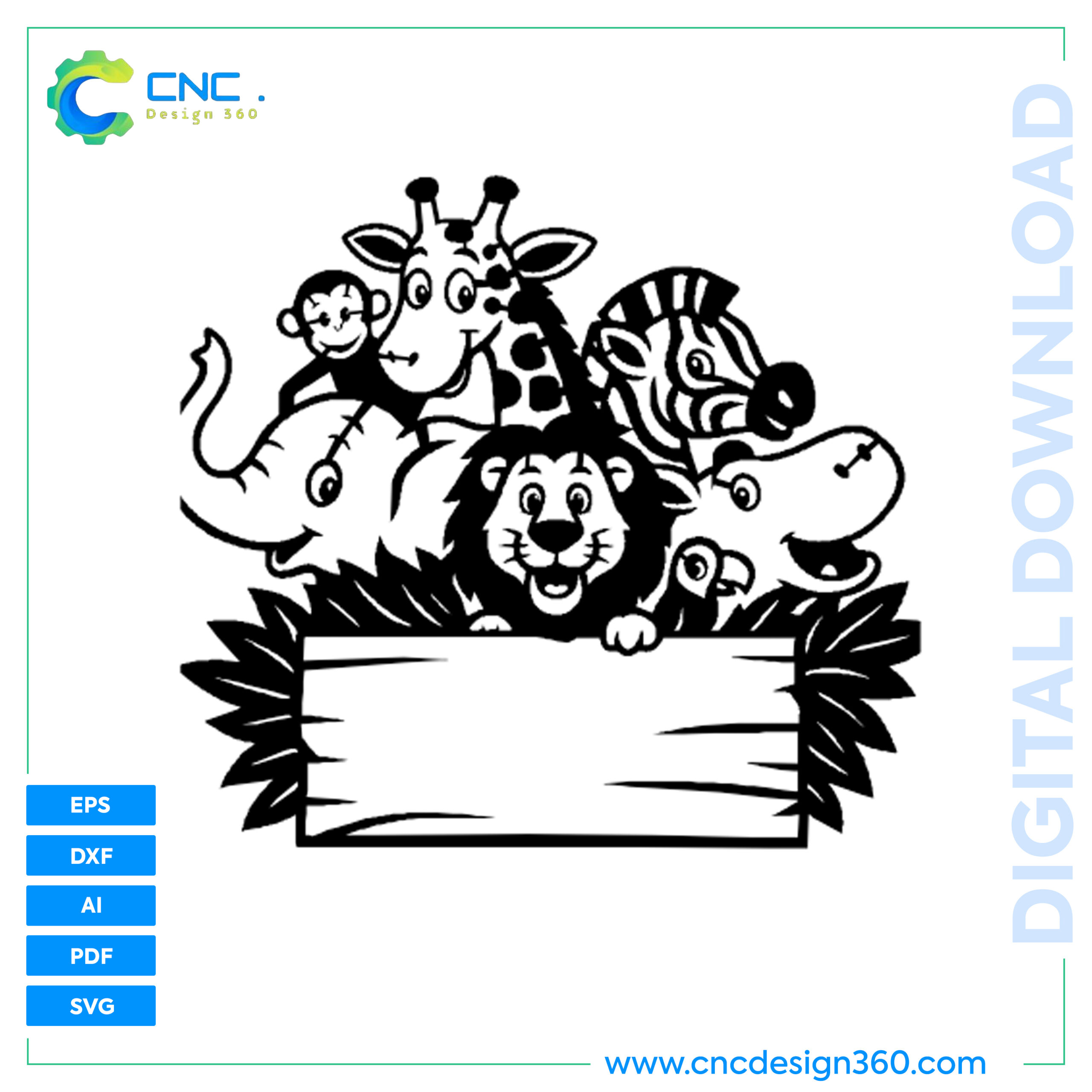 Cartoon Jungle Zoo Name Plate Vector Design – Kids Room CNC File | SVG ...