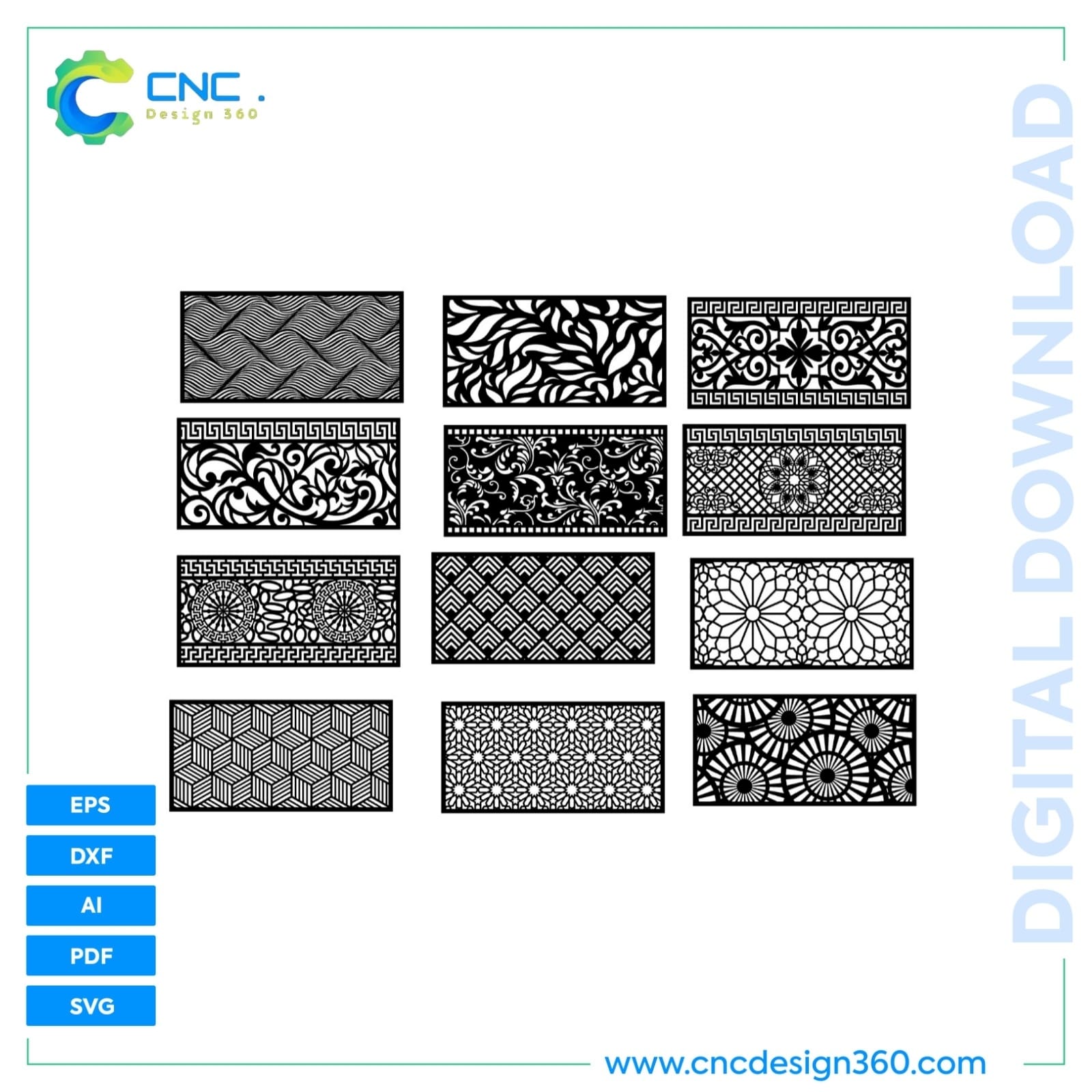 Decorative Stair Railing Panel Design | CAD & CNC Cut Ready File 12 ...