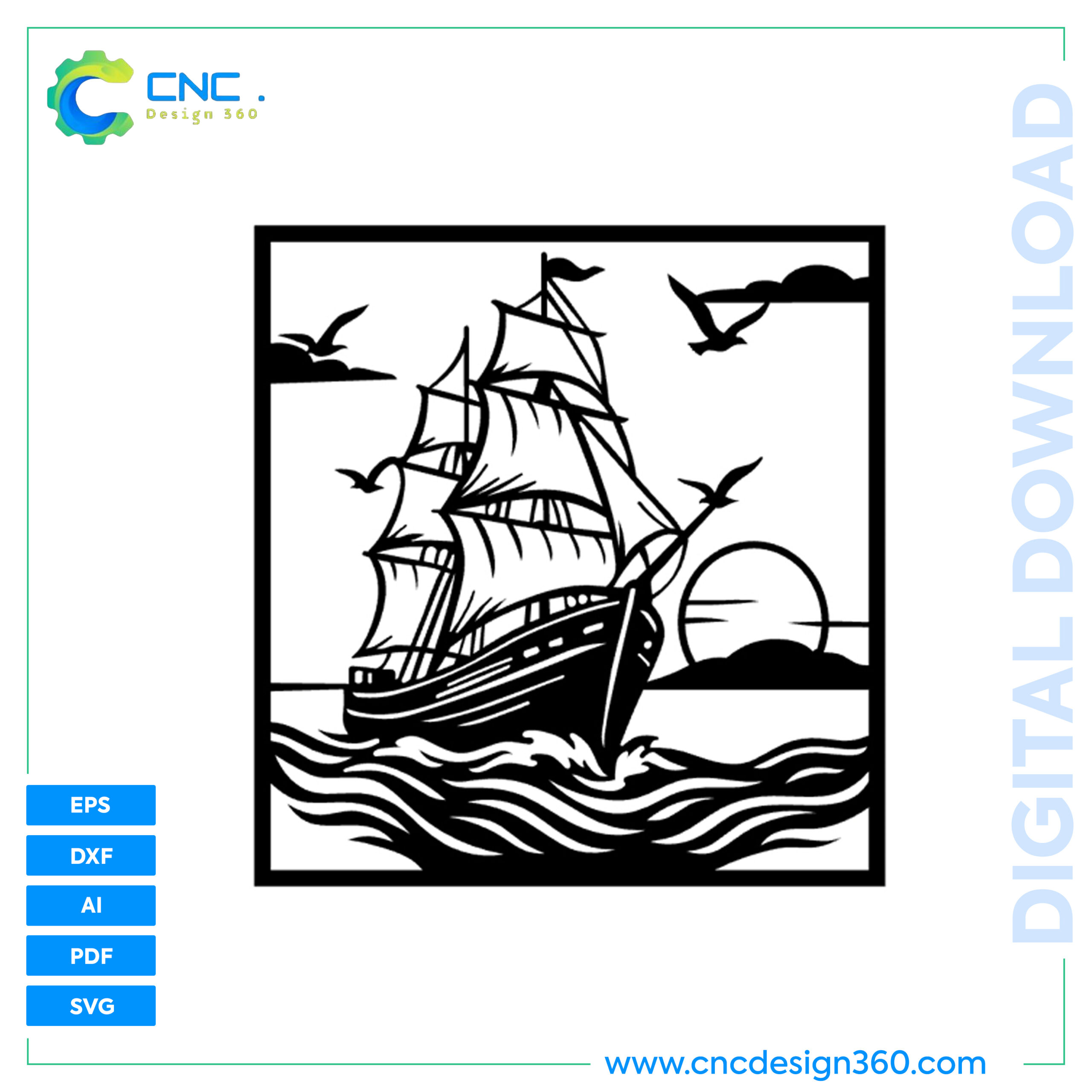 Pirate Ship Wall Art Design | Nautical Ocean Theme | CNC Laser Cut File ...
