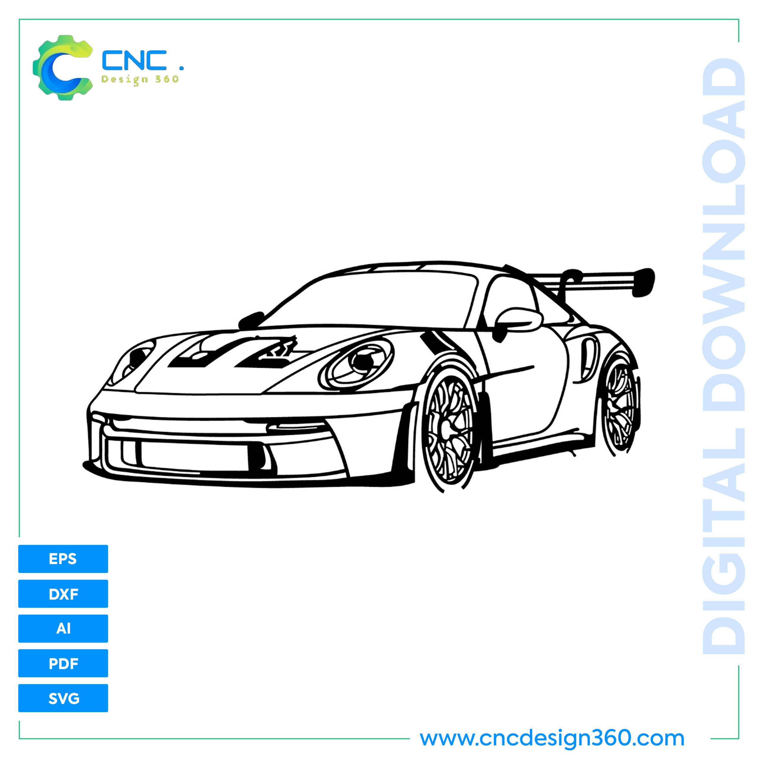 Porsche Car CNC Wall Art Design | Laser Cut Ready Automotive Portrait ...