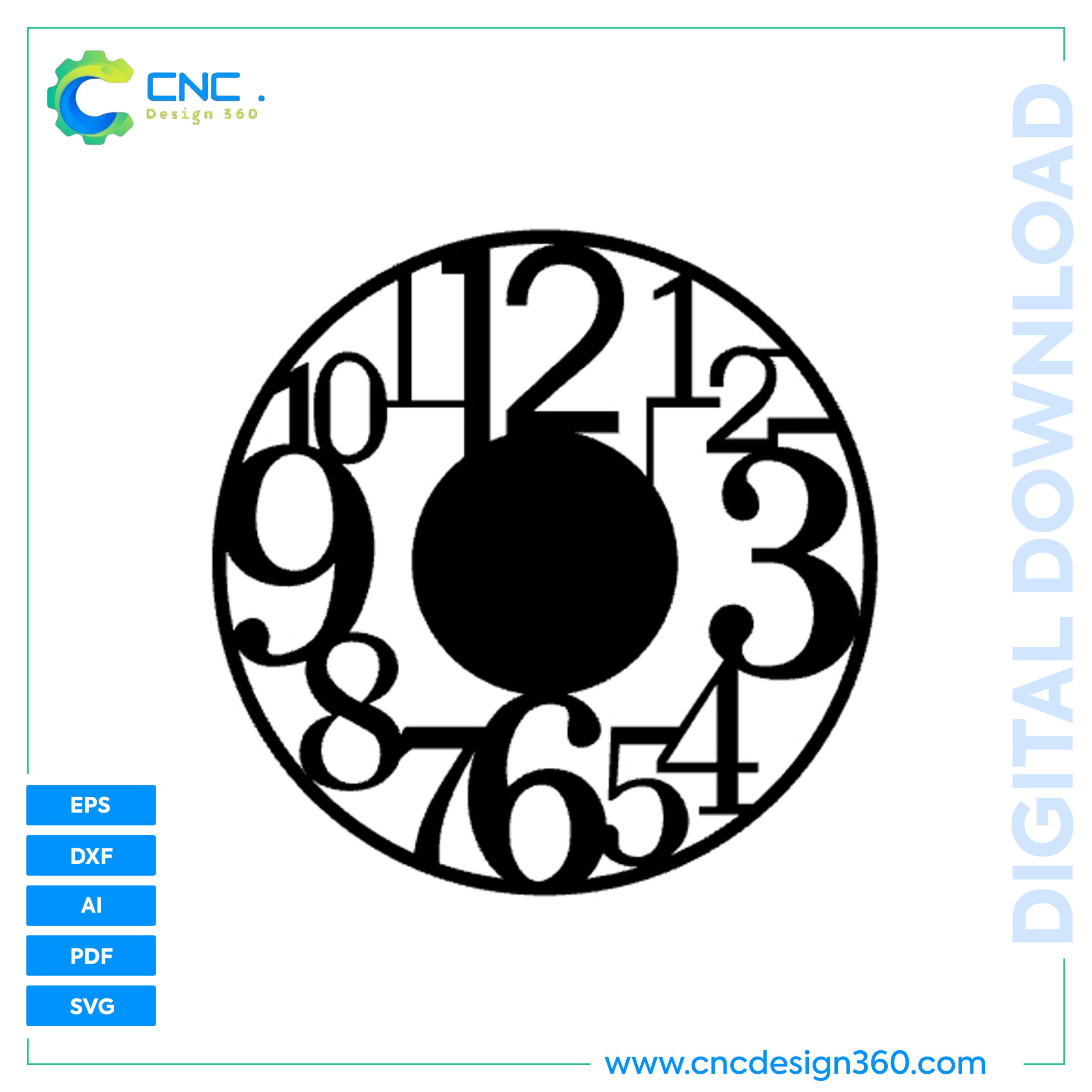 Stylish Wall Clock Design with Big & Small Numbers | CNC Laser Cut File ...